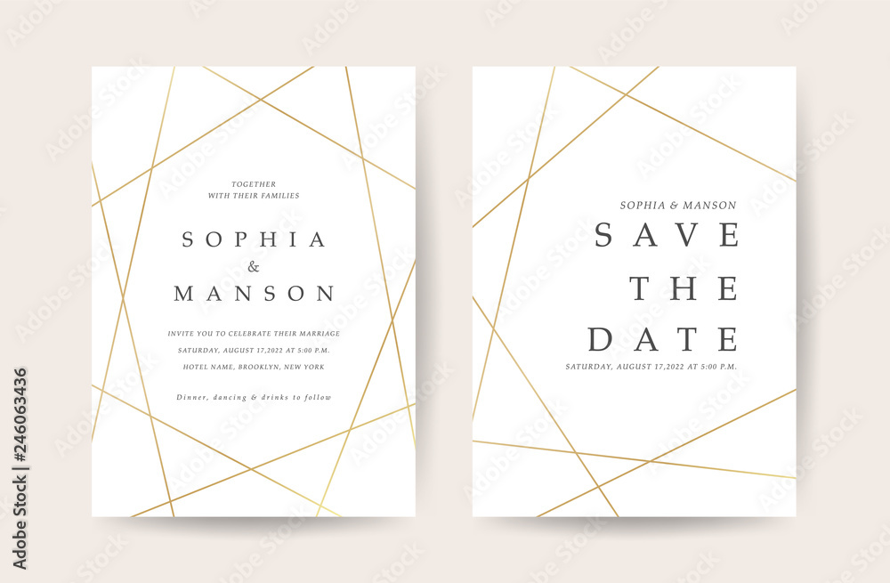 Luxury Wedding invitation Card. Design with Minimal Golden Geometric ...