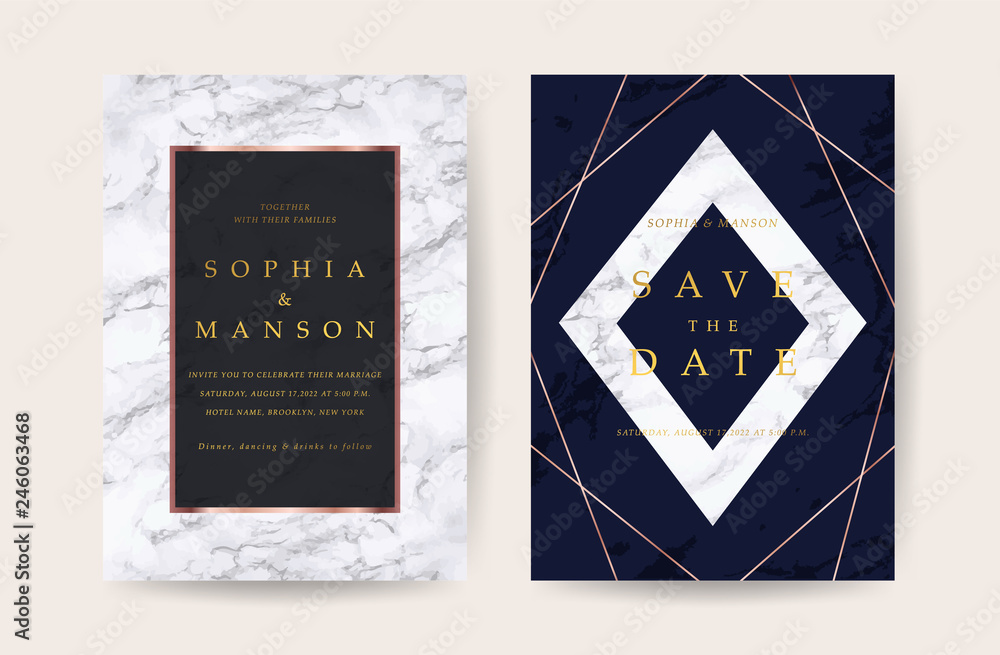 Marble Wedding invitation. Design with Luxury Marbling Golden and ...