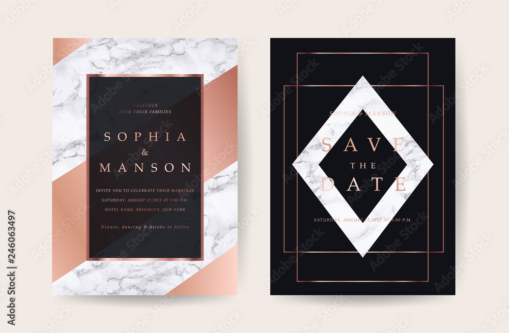 Marble Wedding invitation. Design with Luxury Marbling Golden and ...
