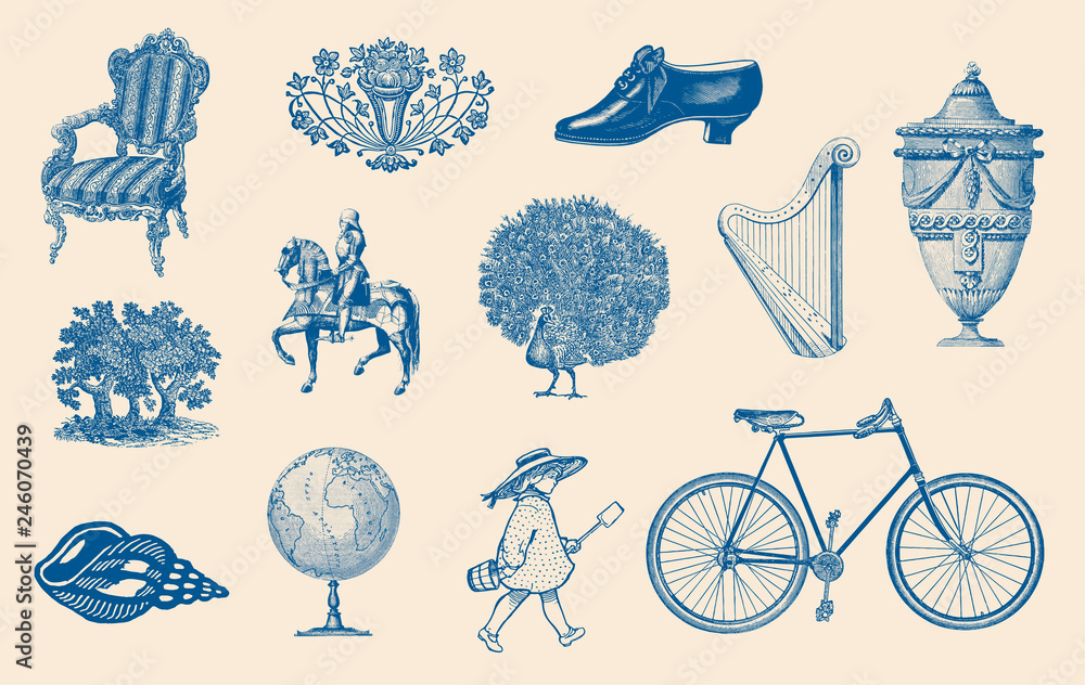 Vintage Victorian objects collection Stock Vector | Adobe Stock
