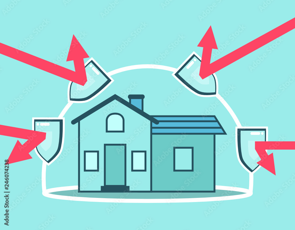 House protected under force field from outside dangers. House safety ...