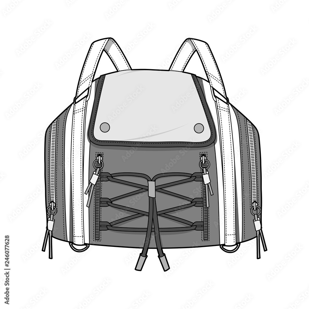 BACKPACK Fashion flat technical drawing vector template Stock Vector ...