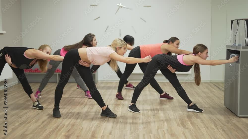 Slim Fit Sportish Athletic Fitness Girls Training Doing Exercises In