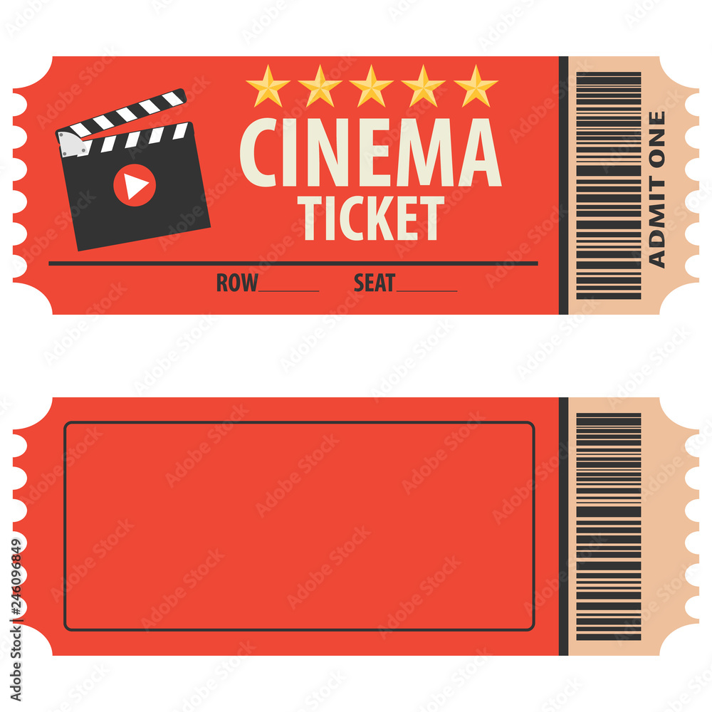 Vector red cinema ticket isolated on white background. Cinema ticket ...