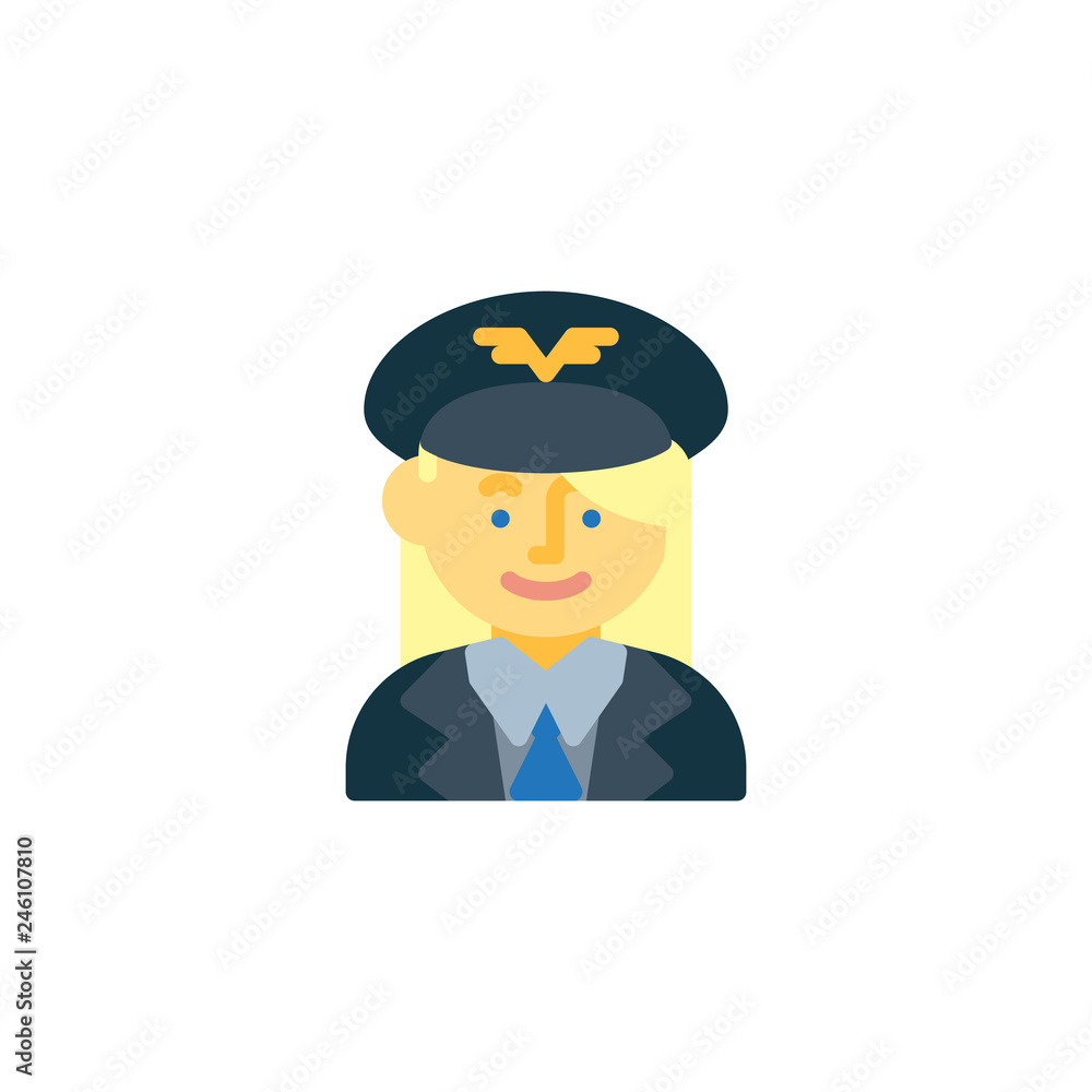Airline pilot in uniform flat icon, vector sign, colorful pictogram ...