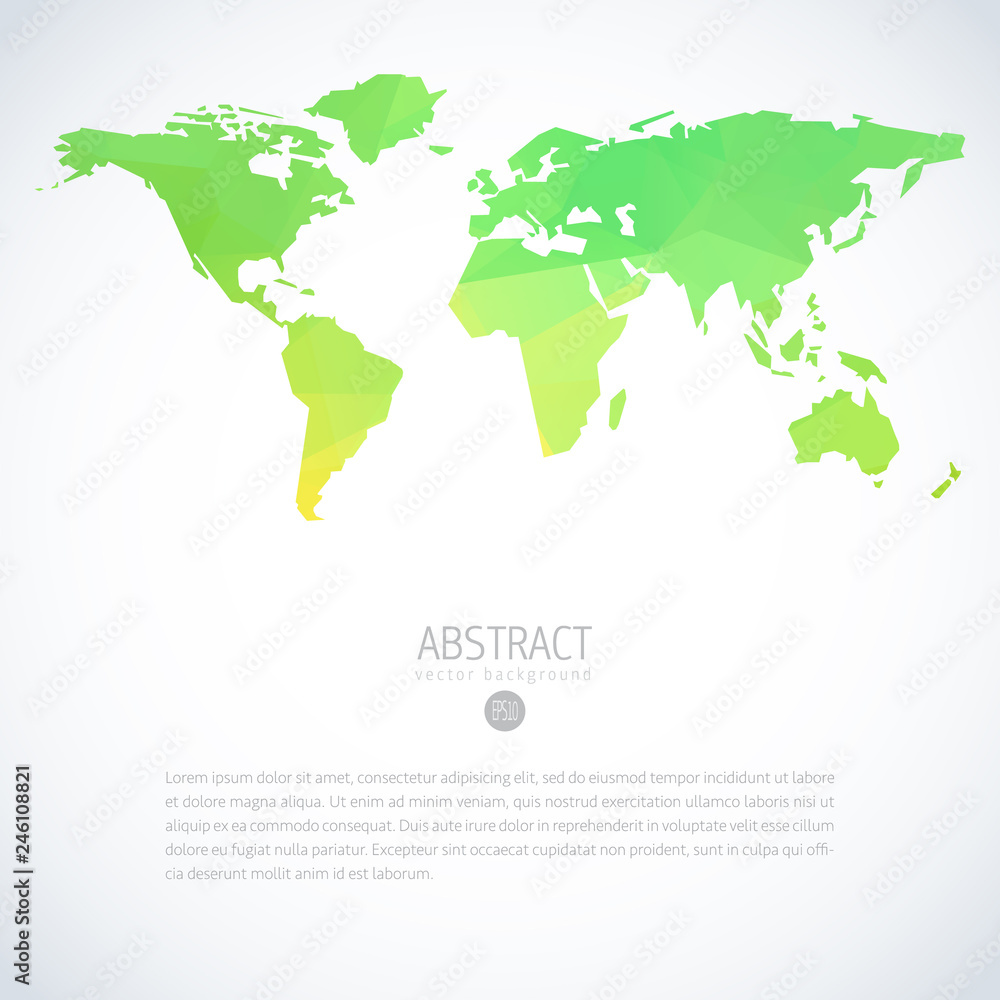 Green vector template of global world map with modern triangle pattern ...