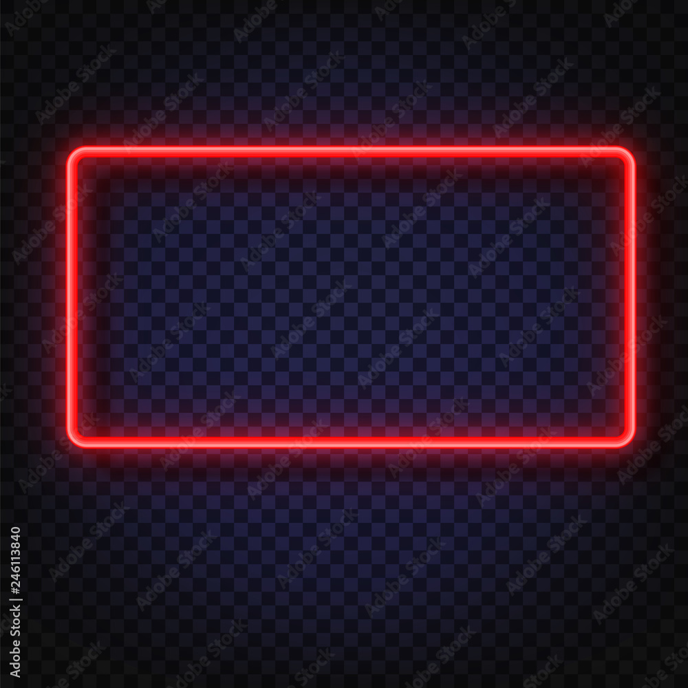 Neon light rectangular banner. Vector Neon light frame sign. Realistic ...