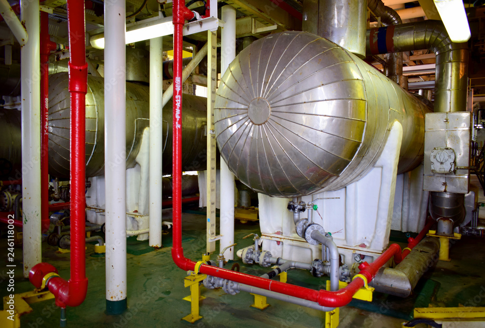 Hot oil tank protection by insulation on offshore platform. Stock Photo ...