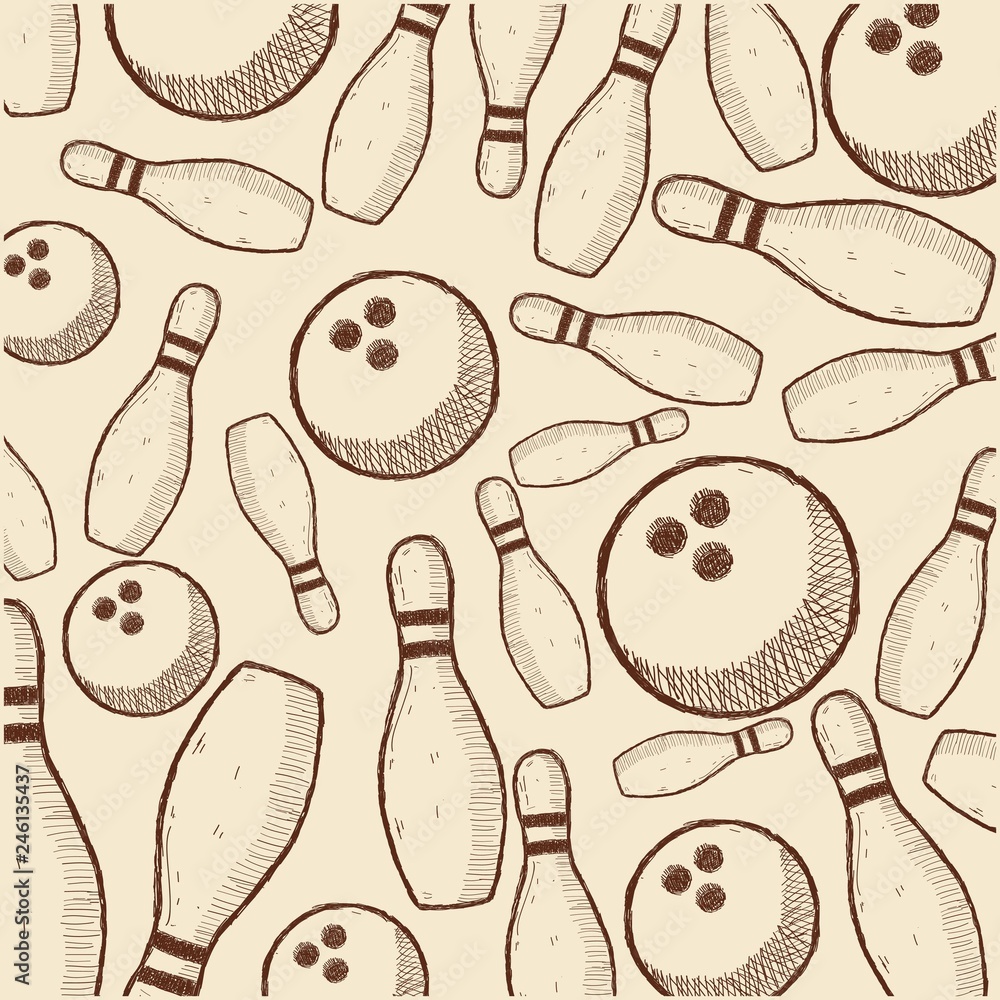 Bowling vector pattern. Hand drawn doodle design elements on notebook ...