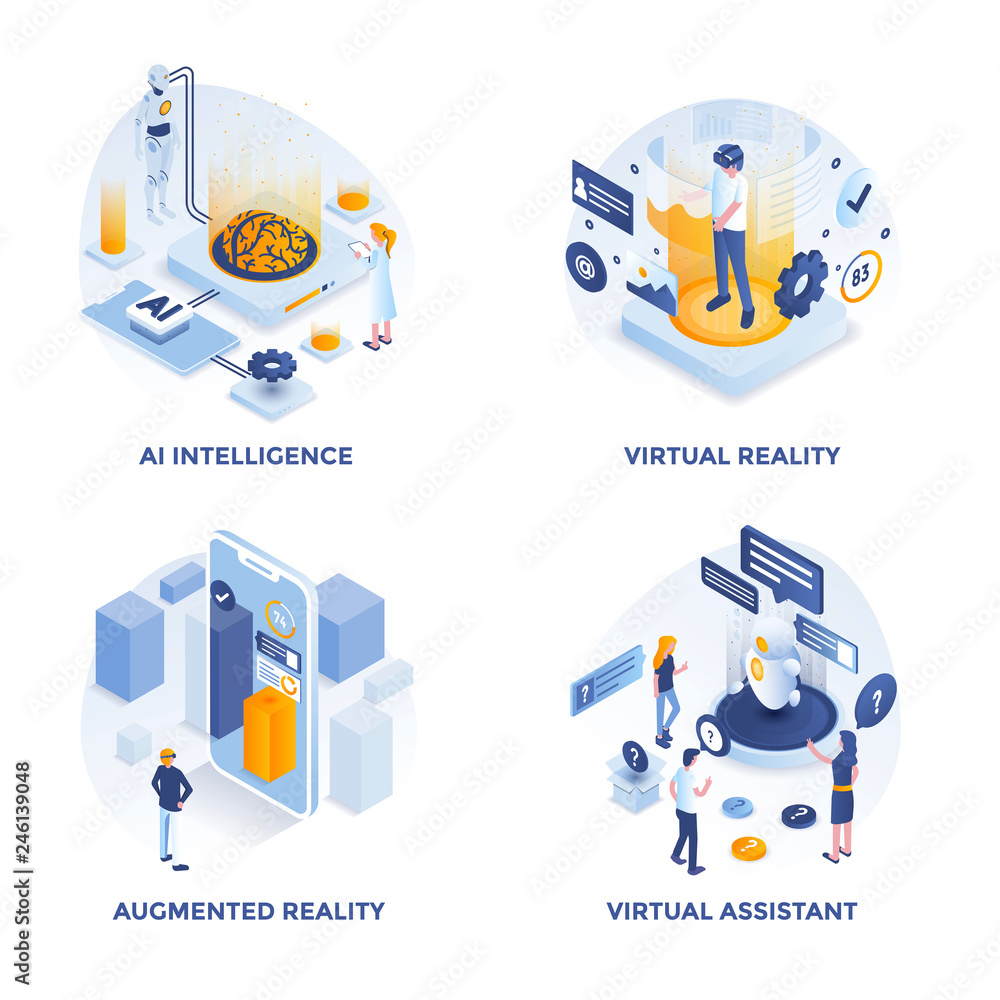 Modern Flat Isometric designed concept icons for AI Intelligence ...