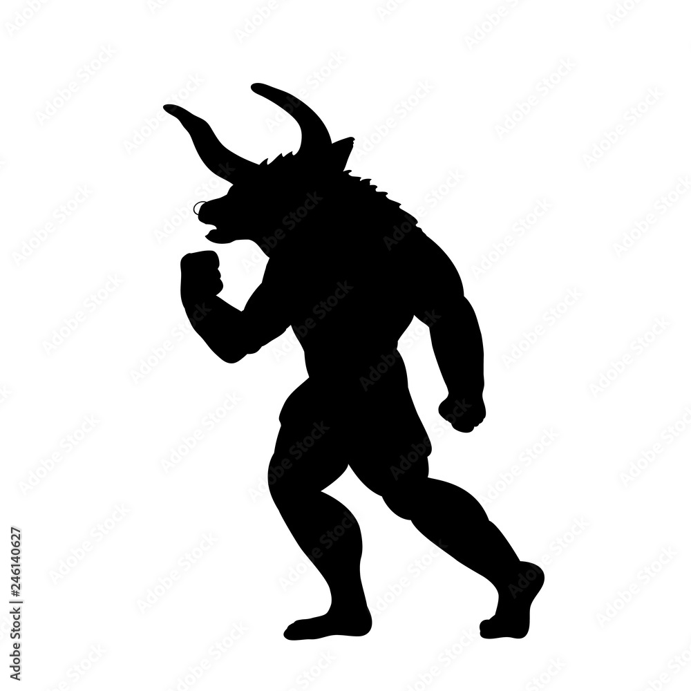Minotaur silhouette ancient mythology fantasy. Vector illustration ...