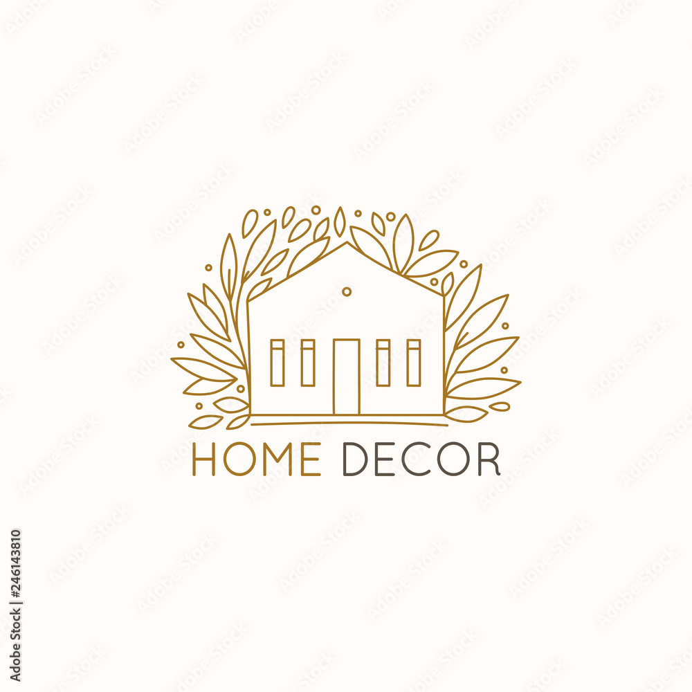 Vector logo design template in simple linear style - home decor store ...