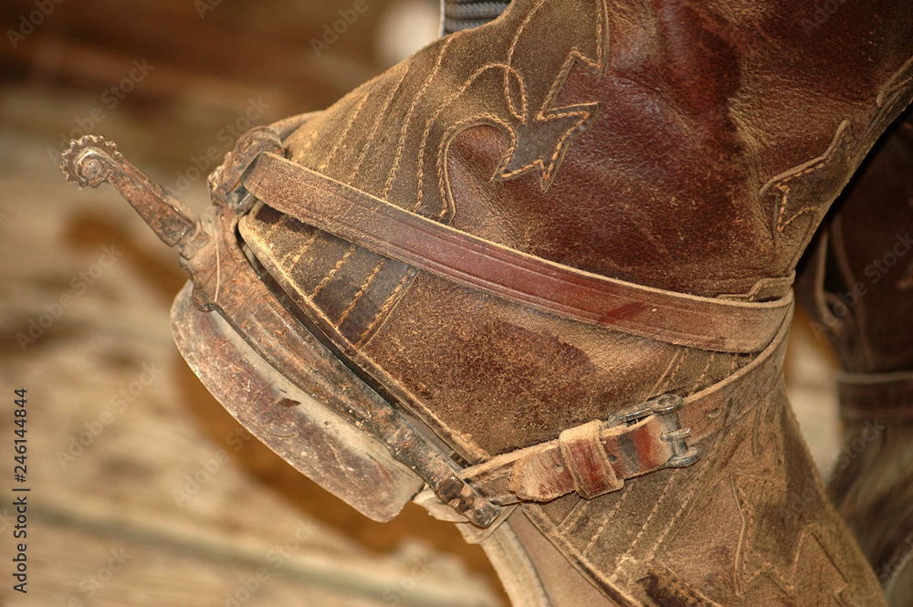leather boot with spur Stock Photo | Adobe Stock