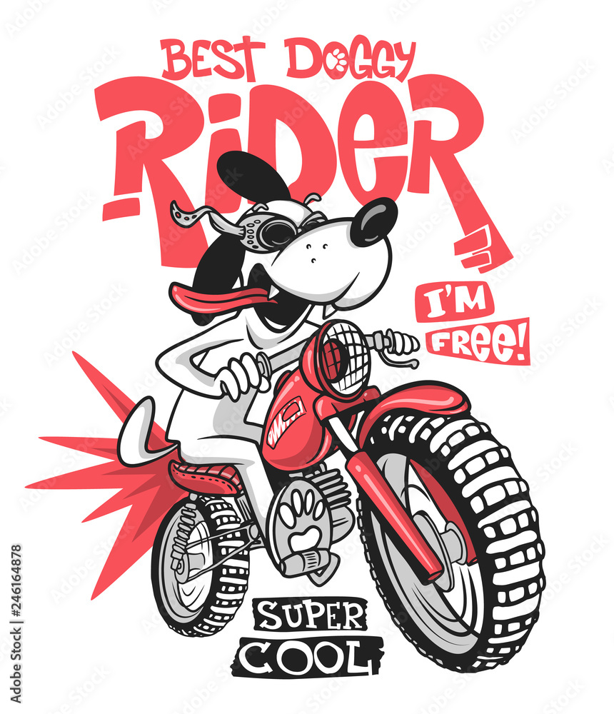 Cartoon dog riding a motorcycle vector T-Shirt design Stock Vector ...