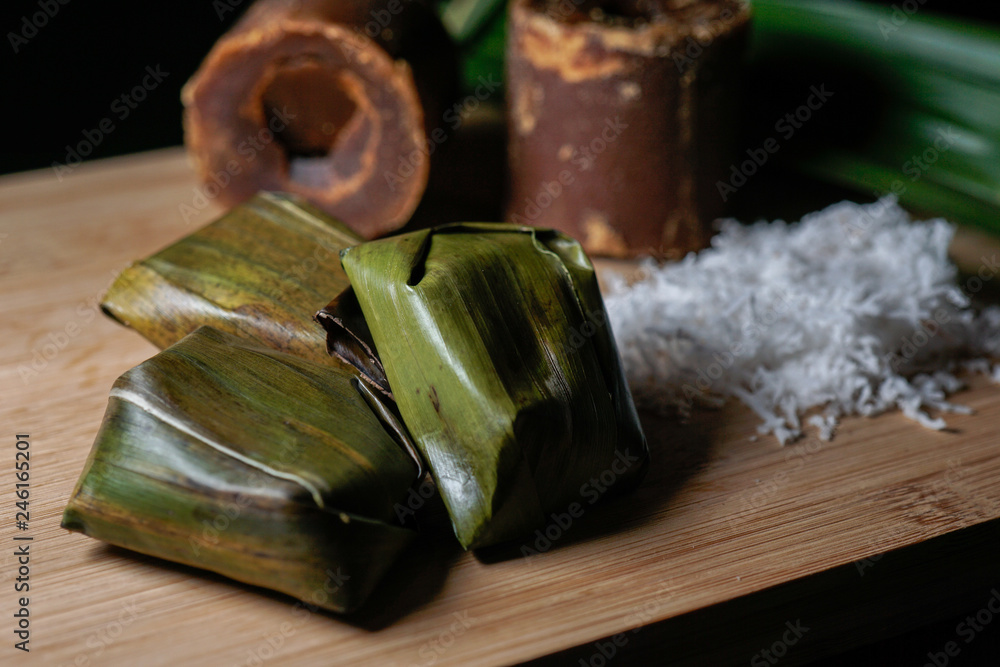 Koci the malay glutinous rice ball served in banana leaf . Malaysian ...