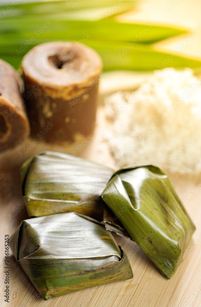 Koci the malay glutinous rice ball served in banana leaf . Malaysian ...