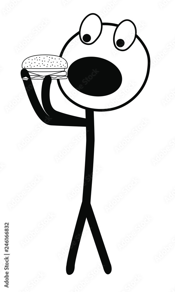 Stickman Burger - Strichmännchen isst einen Burger Stock Vector | Adobe ...
