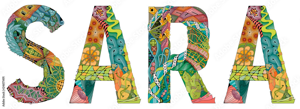 Female name SARA. Vector decorative zentangle object Stock Vector ...