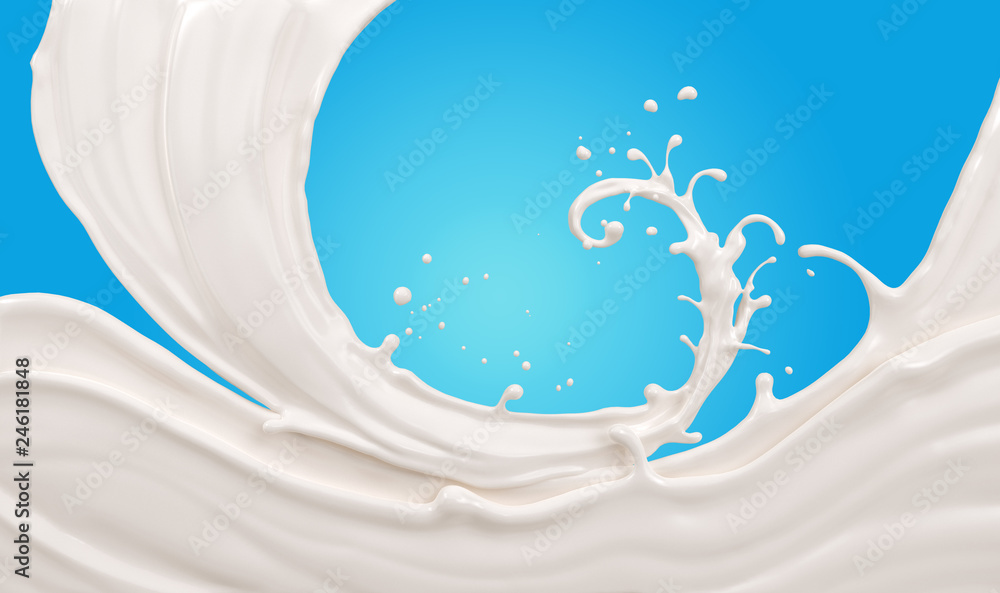 Abstract Background of Milk wave splash and swirl shape, 3d rendering ...