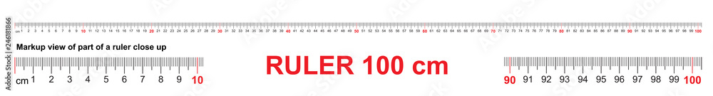 Ruler 100 cm. Precise measuring tool. Ruler scale 1 meter. Ruler grid ...