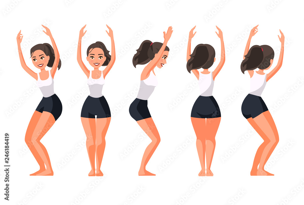 Vector illustration of sportive women in utkatasana chair pose with ...