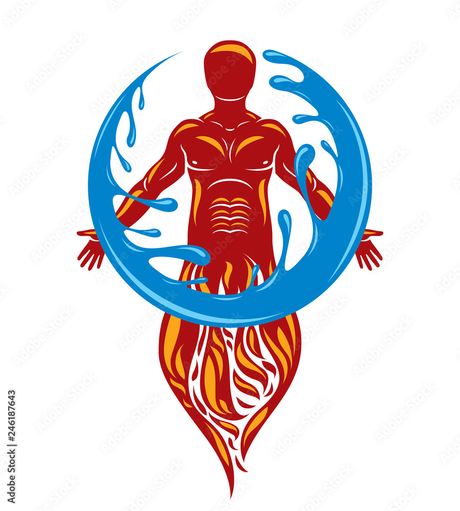 Vector illustration of human being standing, mythic ancient god ...