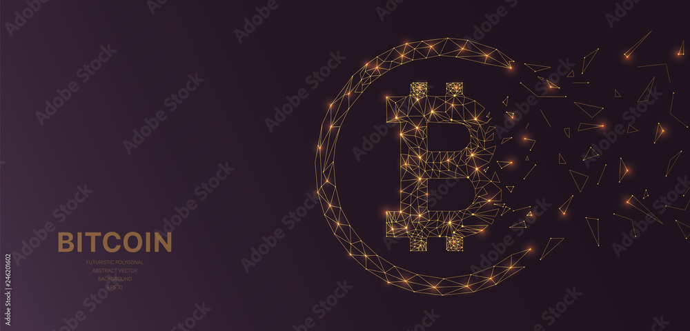 Polygonal wireframe mesh futuristic with bitcoin crypto concept sign on ...
