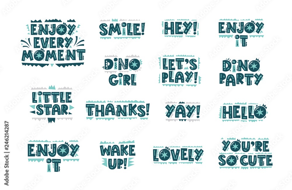 Colorful modern vector lettering set in flat cartoon style Stock Vector ...