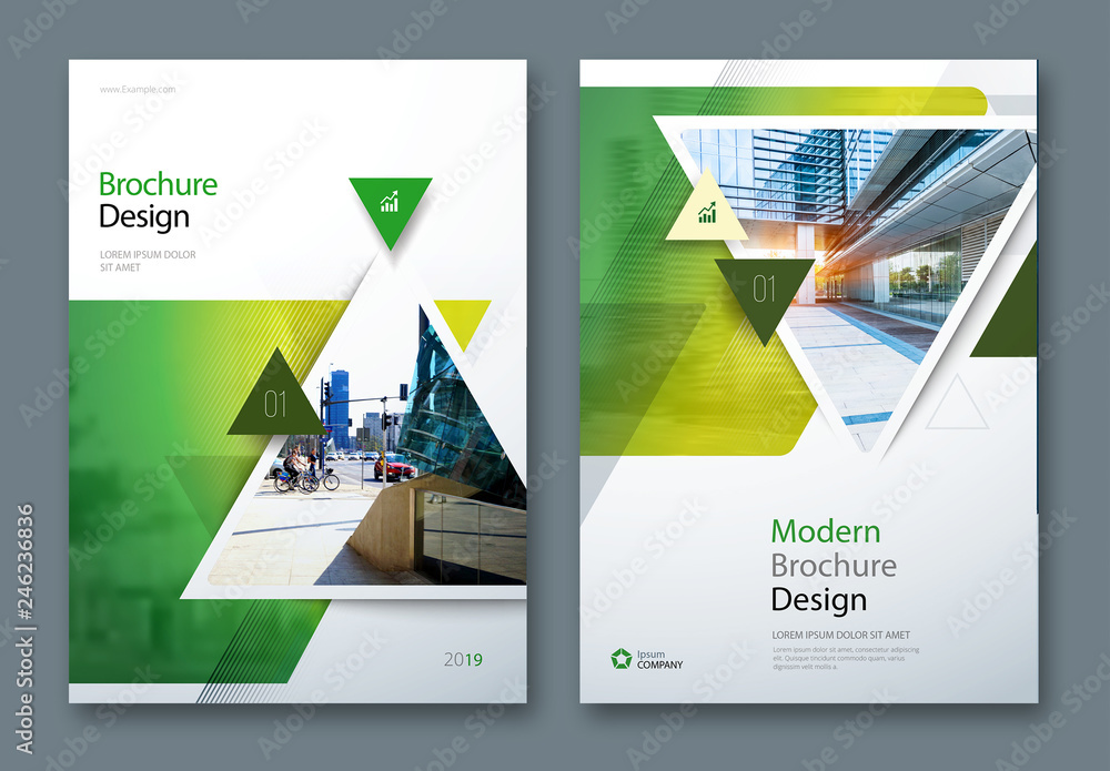 Green Business Report Cover Layouts with Triangles Stock Template ...