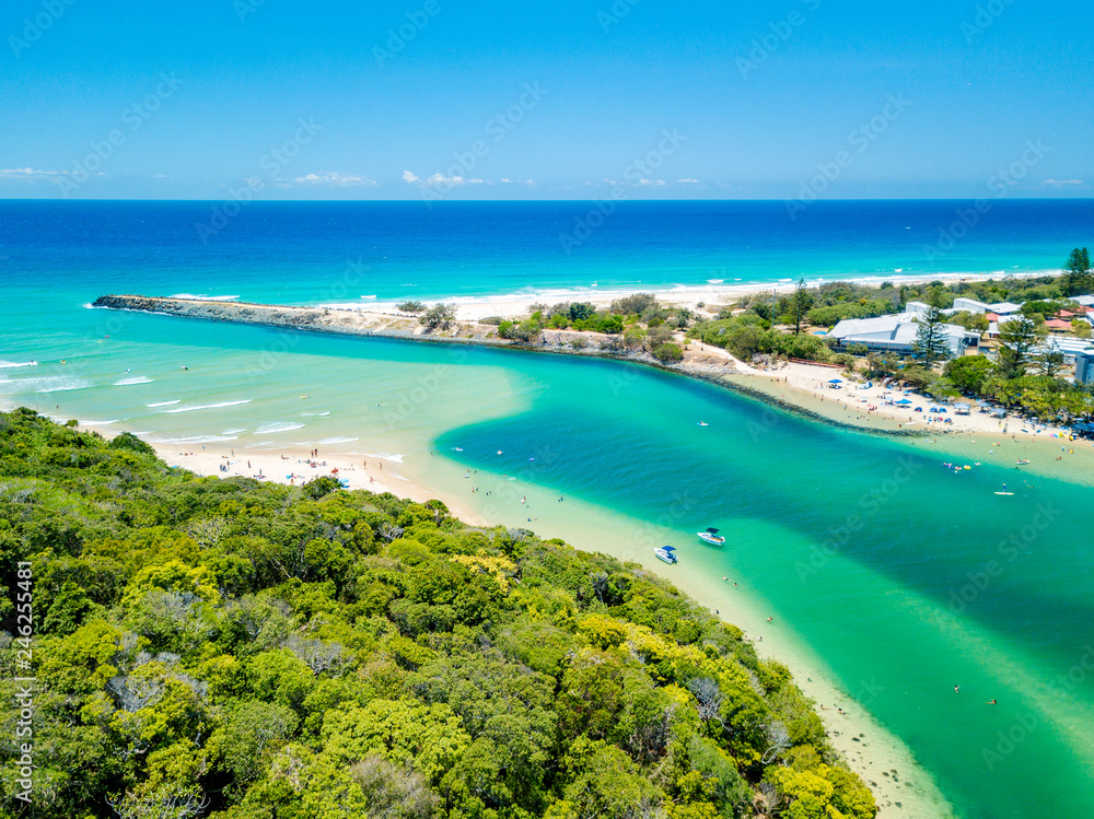 Tallebudgera Creek on a sunny day with blue water on the Gold Coast in ...