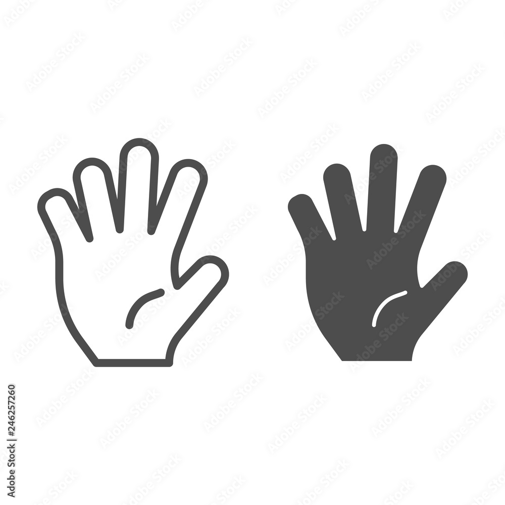 Hi five line and glyph icon. Five fingers gesture vector illustration ...