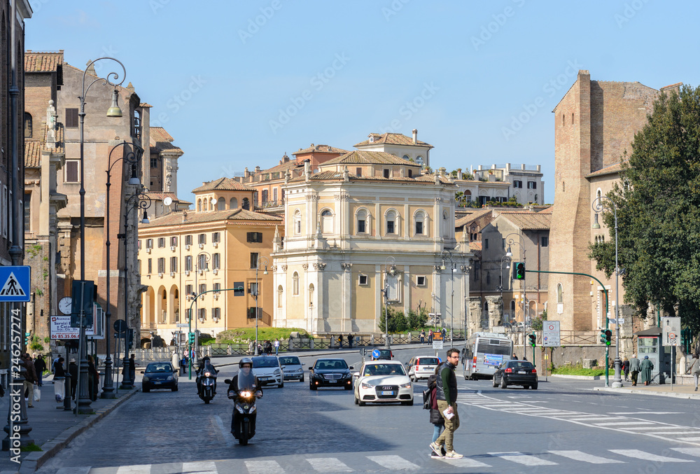 Beautiful old houses are built on Campitelli Square. The historical ...