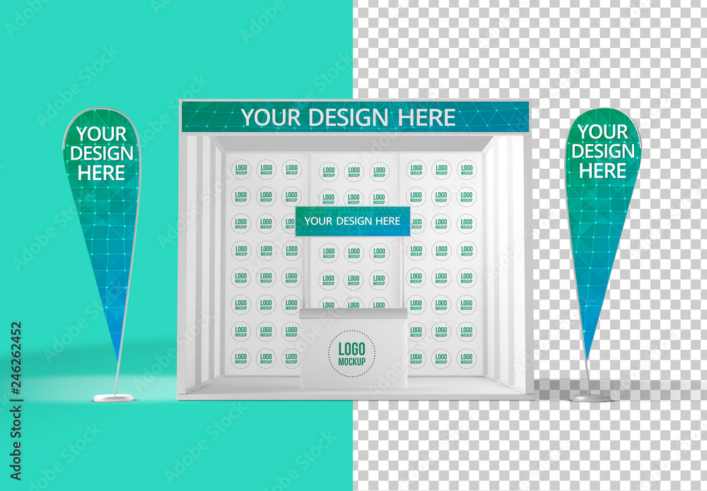 Exhibition Stand and Flags Mockup Stock Template | Adobe Stock
