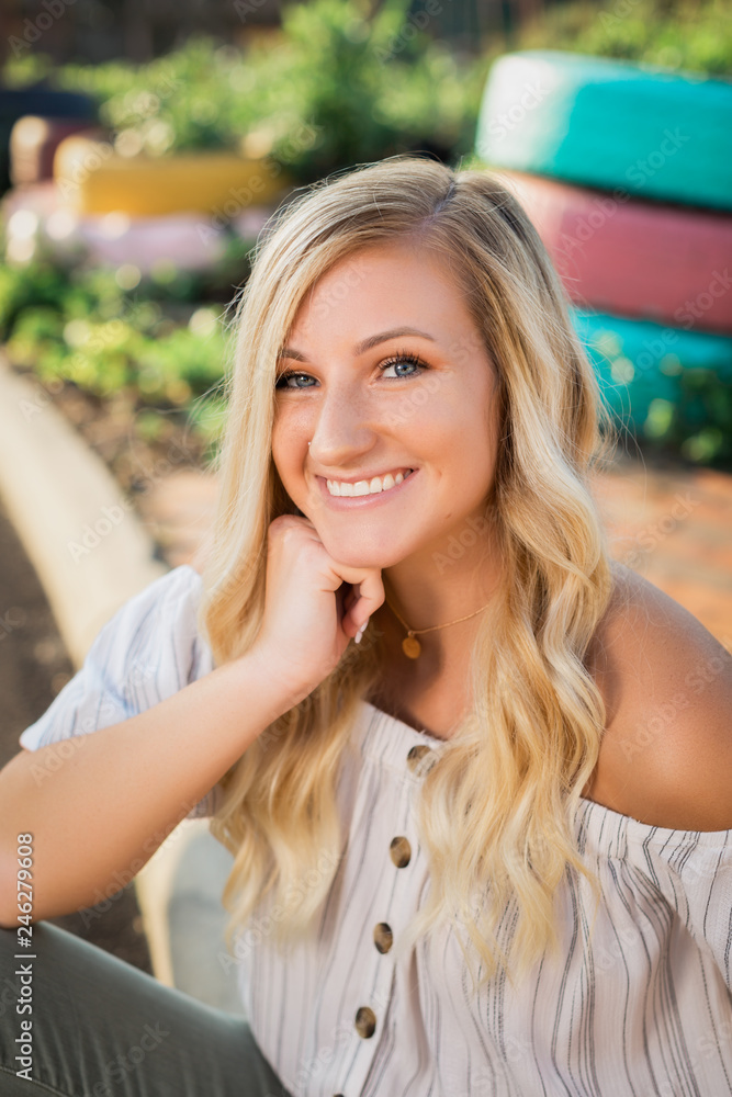 High School Senior Photo of Blonde Caucasian Girl Outdoors Stock Photo ...