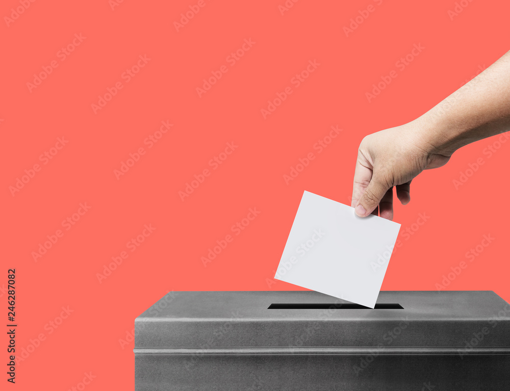 Hand holding ballot paper for election vote concept at Living Coral ...