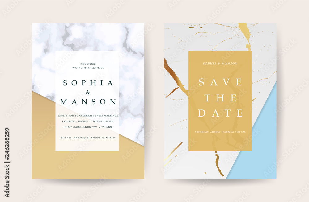 Marble Wedding invitation. Design with Luxury Marbling Golden and ...