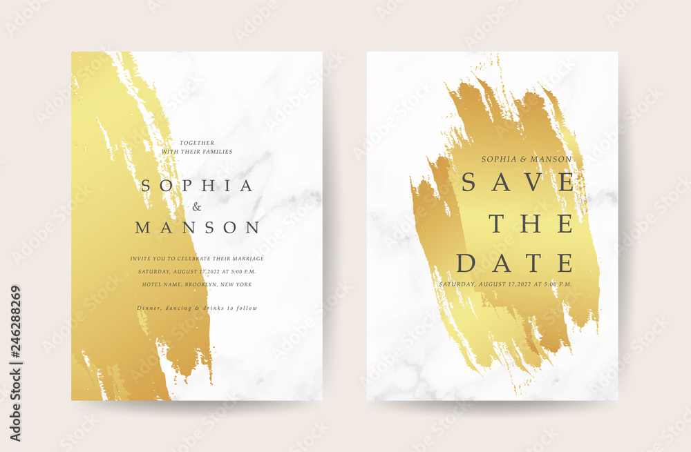 Marble Wedding invitation. Design with Luxury Marbling Golden and ...