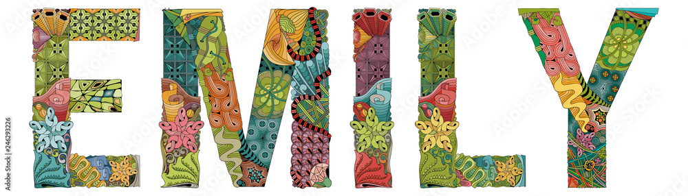 Female name EMILY. Vector decorative zentangle object Stock Vector ...
