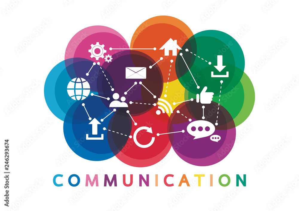 Vector illustration of a communication concept. The word communication ...