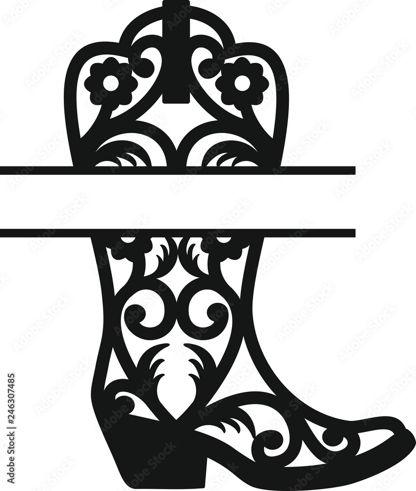 Cowboy Boot Split Monogram Frame Stock Vector | Adobe Stock
