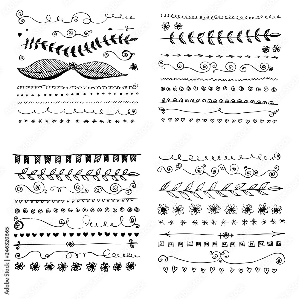 Hand drawn vector border line design elements set Stock Vector | Adobe ...