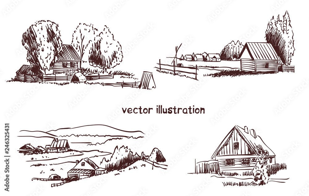 handwritten sketch of rural house Stock Vector | Adobe Stock
