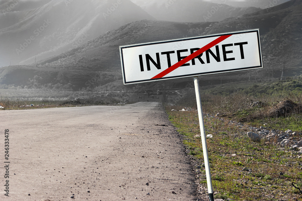 Road and road sign crossed out word "INTERNET". Stock Photo | Adobe Stock