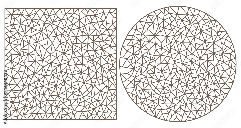 Set of outline illustrations of stained glass Windows with sun and moon ...