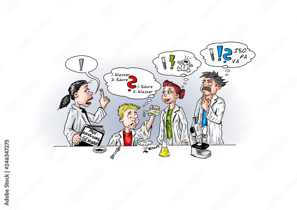 Cartoon Labor: Man lernt nie aus Stock-Illustration | Adobe Stock