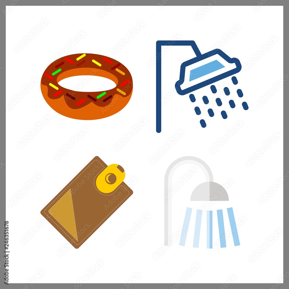 4 falling icon. Vector illustration falling set. shower and donut icons ...