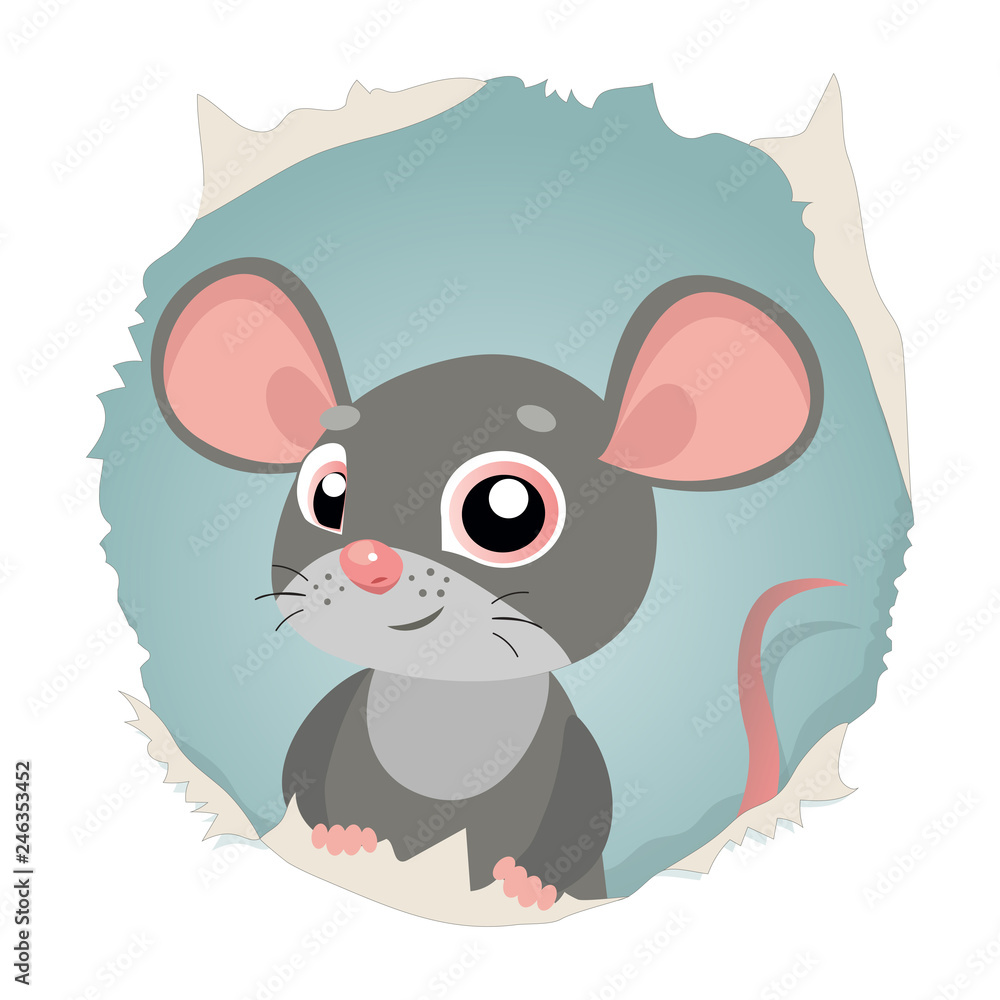 Funny Mouse Looking Out Of Hole In Paper Vector On A White Background ...
