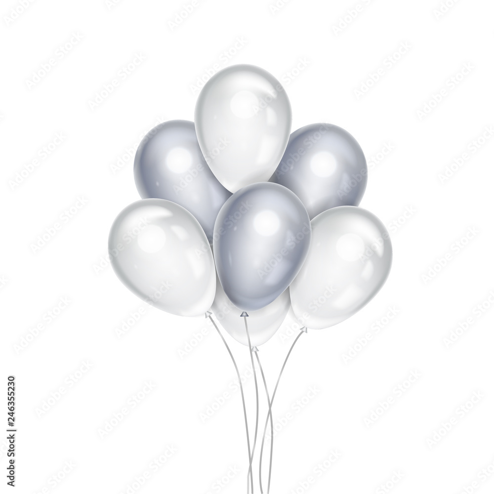 Realistic silver balloons isolated on white background. Vector ...