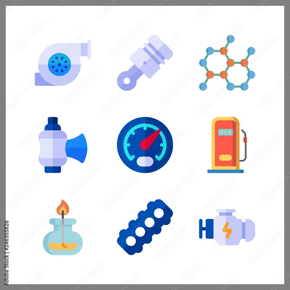 9 fuel icon. Vector illustration fuel set. chemical and gauge icons for ...