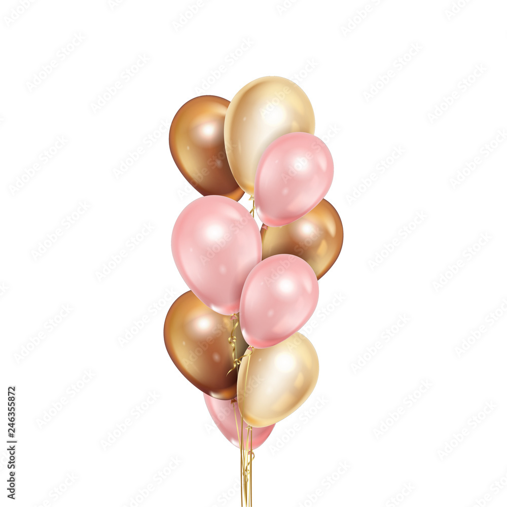 Realistic golden and pink balloons isolated on white background. Vector ...